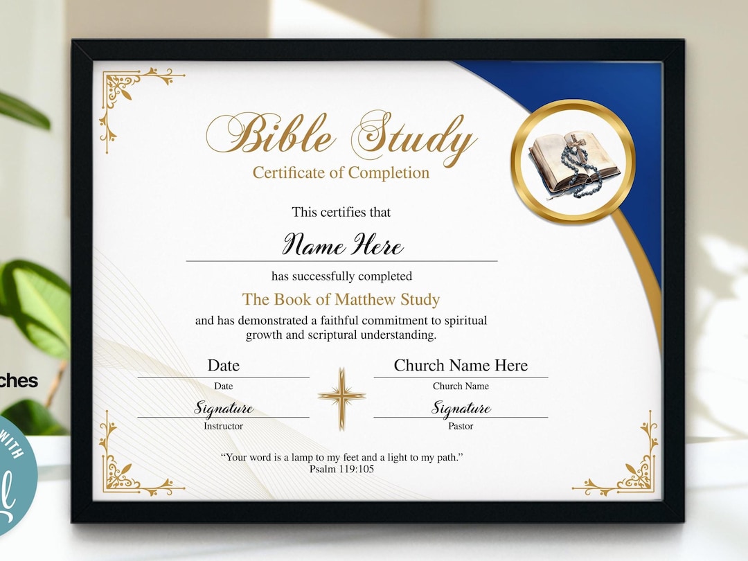 Bible Study Certificate of Completion Template, Religious Award for ...