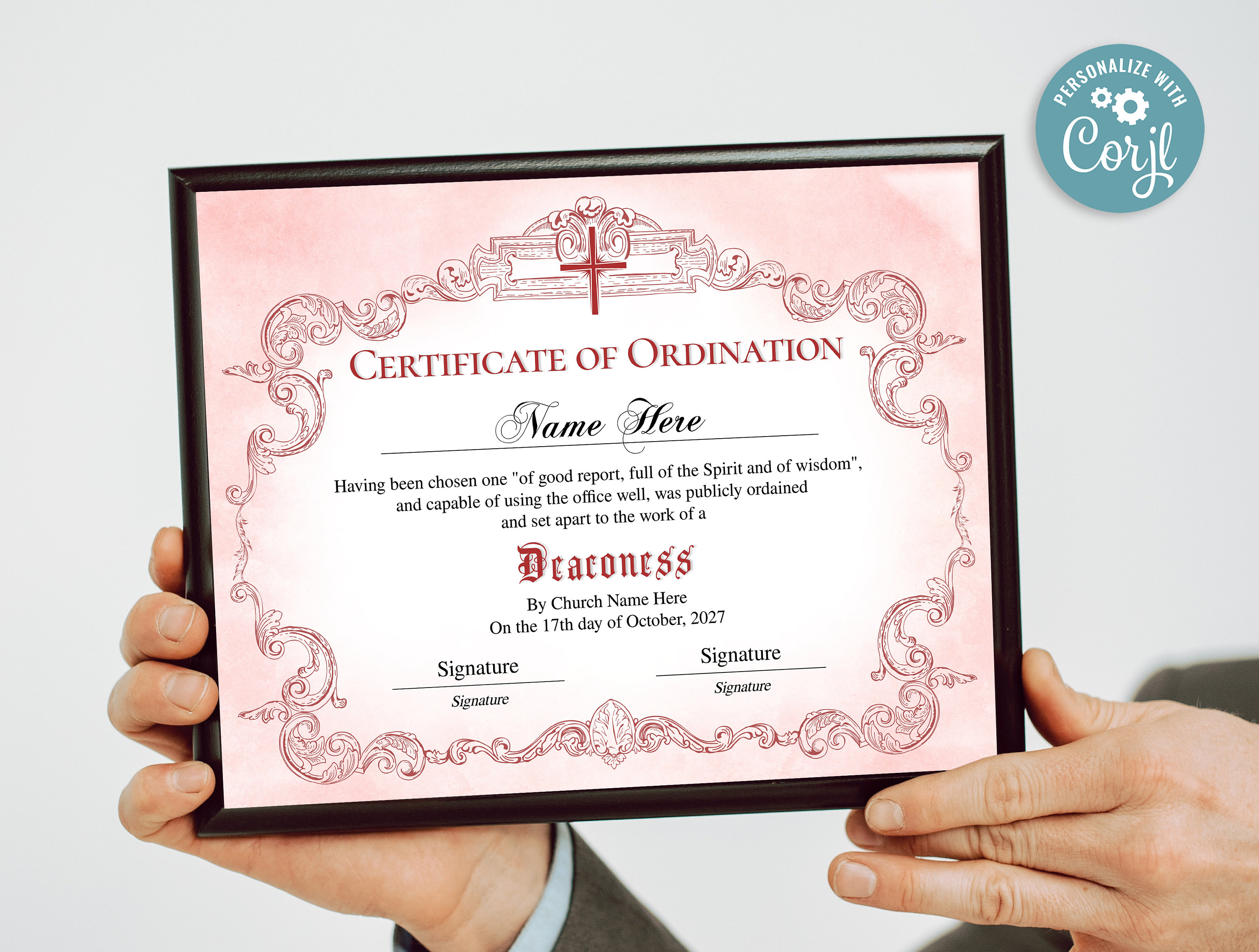 Deaconess Ordination Certificate Template, Printable Editable ...