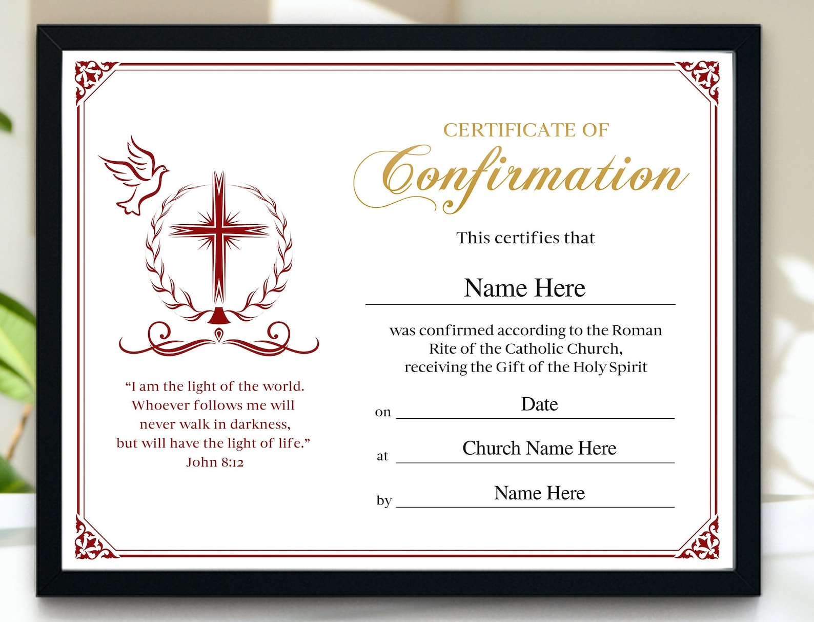 Confirmation Certificate, 11x8.5 Printable Editable Confirmation ...