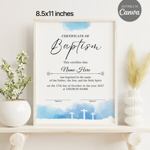 Baptism Certificate, 8.5x11 Certificate of Baptism Template, Baptism ...