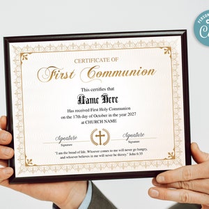 First Communion Certificate Template, 11x8.5 Printable First Communion ...