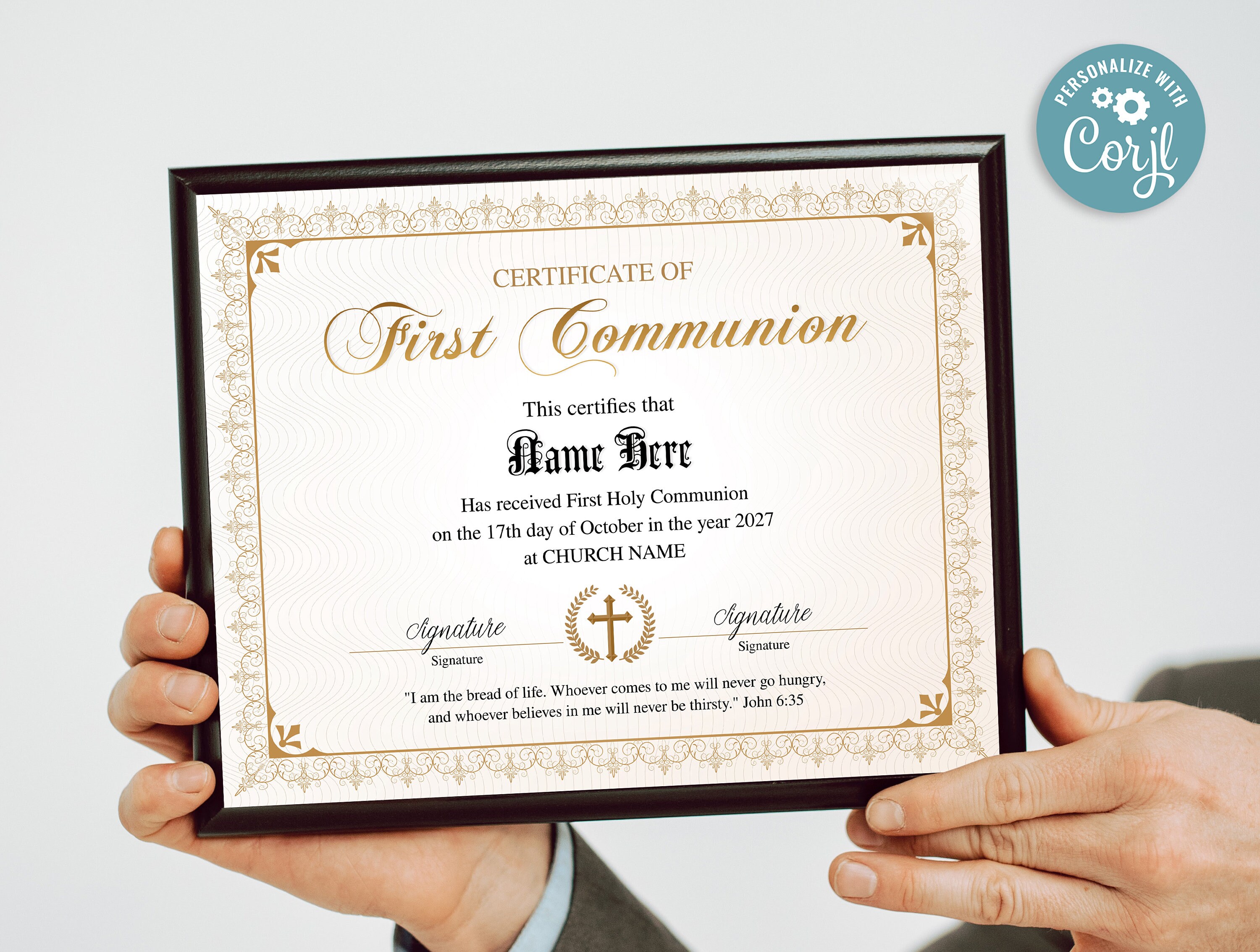 First Communion Certificate Template, 11x8.5 Printable First Communion ...