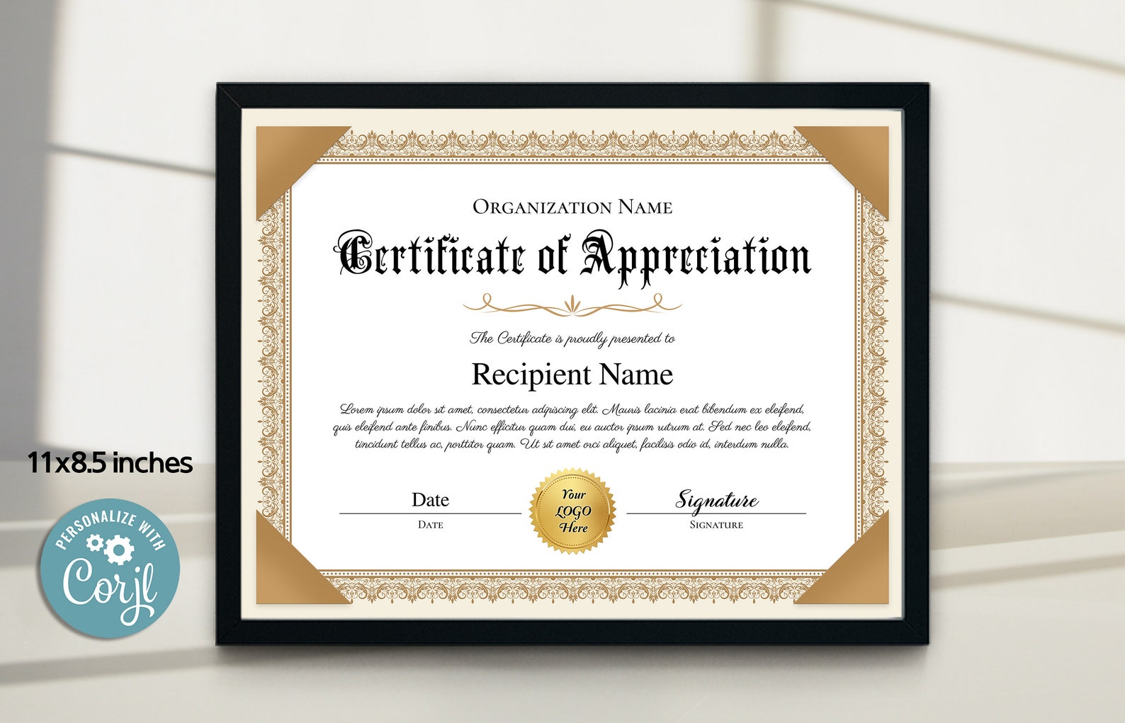 Editable Certificate of Appreciation Template, 11x8.5 Appreciation ...