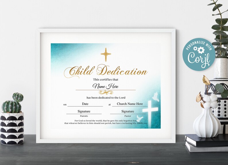 Child Dedication Certificate, 11x8.5 Baby Dedication Certificate ...