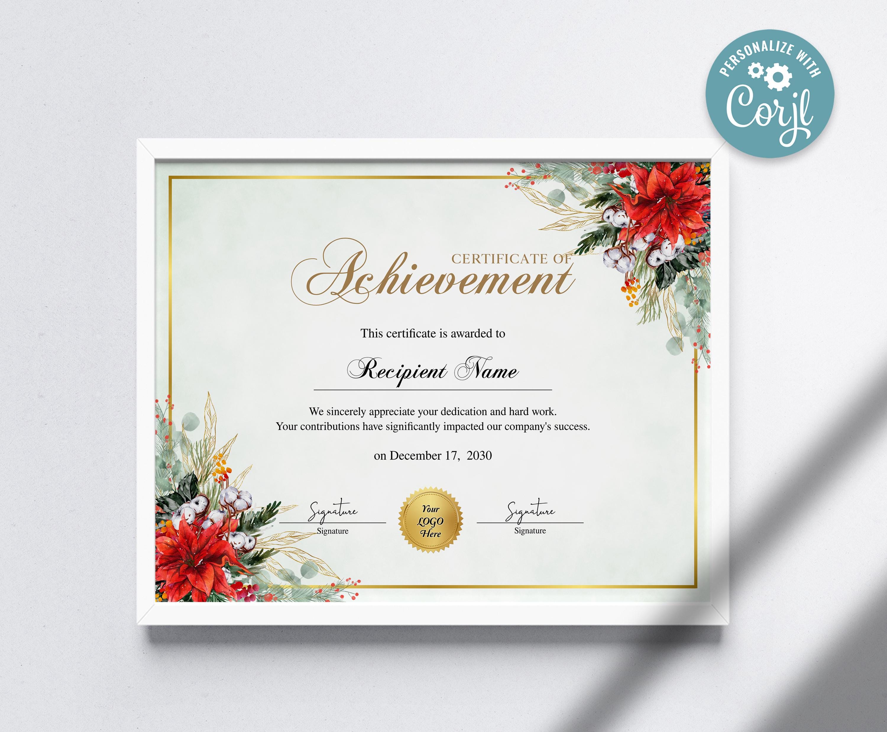 Christmas Certificate of Achievement Template, Holiday Christmas Award ...