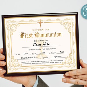 First Communion Certificate, 11x8.5 Printable First Communion ...