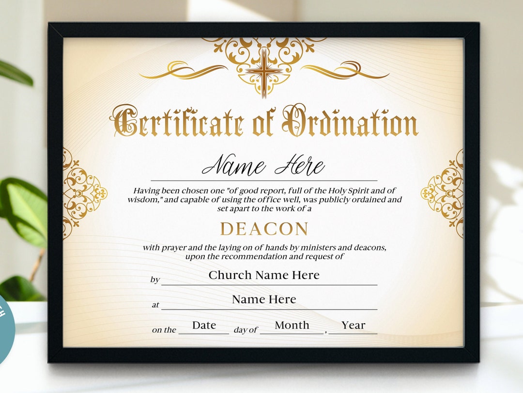 Printable Certificate of Ordination, Editable Ordained Minister ...