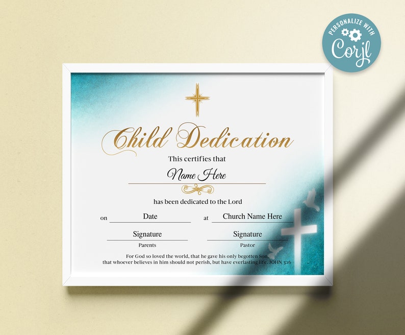 Child Dedication Certificate 11x8.5 Baby Dedication - Etsy