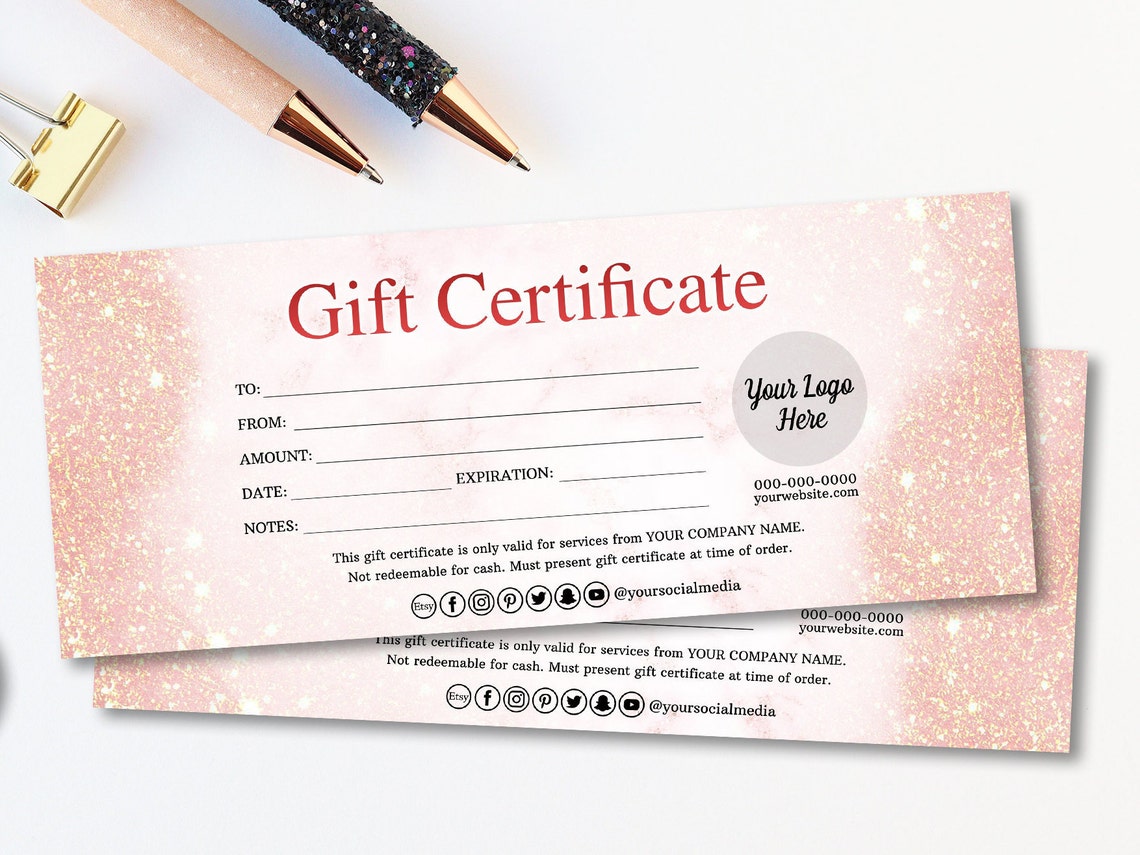 Pink Glitter Gift Certificate Template, Elegant Modern Certificate ...
