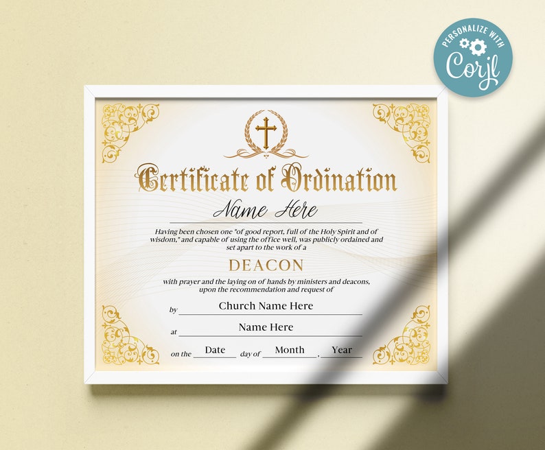 Editable Ordained Minister Certificate Template Elegant - Etsy