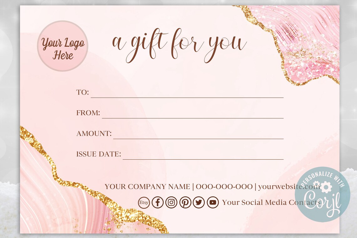 Gift Certificate Template Printable Editable Gift Card - Etsy