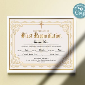 First Reconciliation Certificate, Editable Certificate of First ...