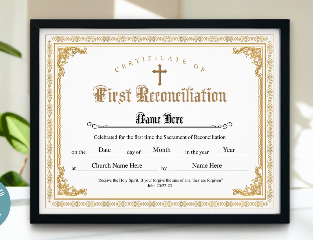 First Reconciliation Certificate, Editable Certificate of First ...