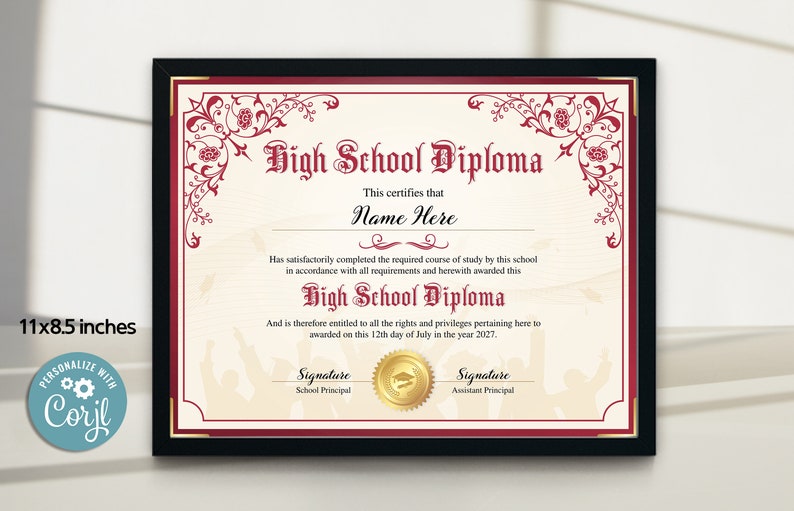 High School Diploma, Editable Home School Diploma, Printable Red ...
