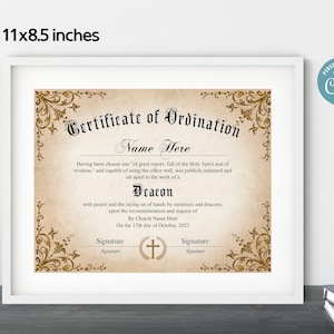Deacon Ordination Certificate Template, Printable Editable Certificate ...