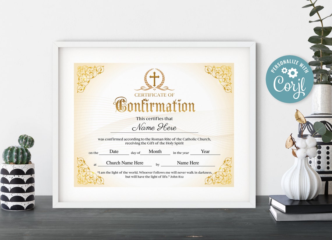 Editable Confirmation Certificate 11x8.5 Certificate of - Etsy