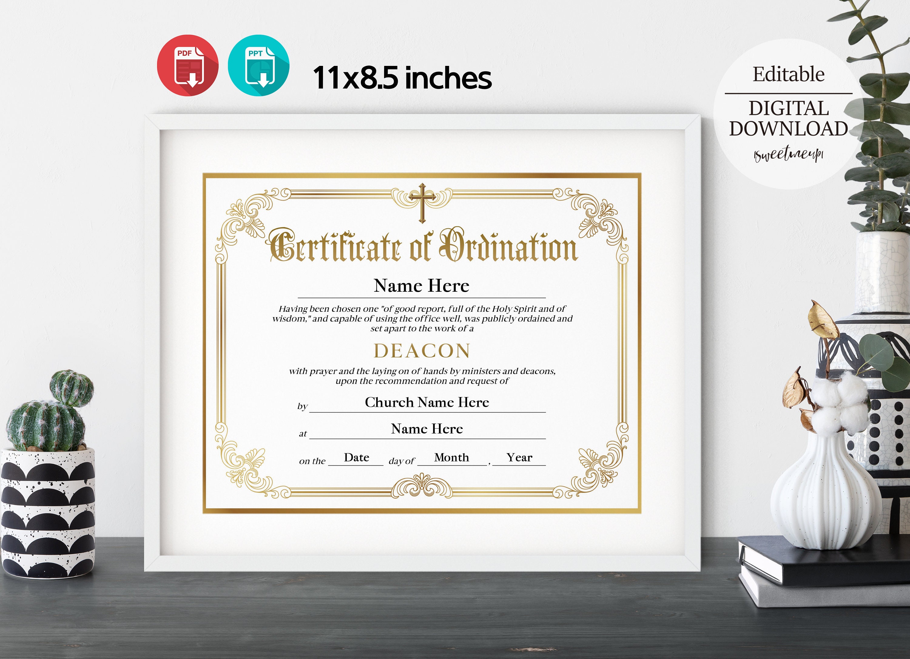 Deacon Ordination Certificate Template, Printable Certificate of ...