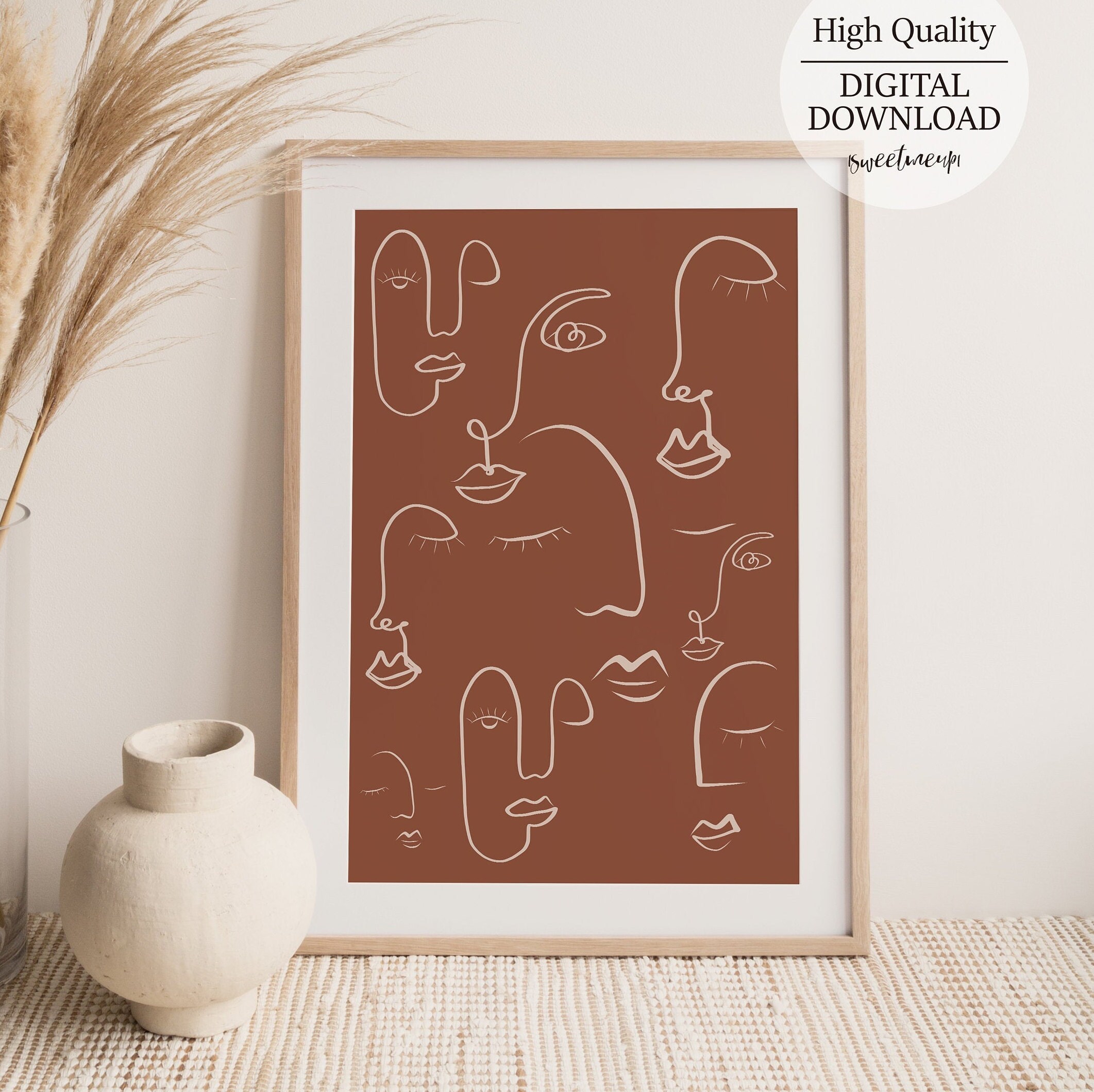 Abstract Faces Line Art Print Printable Wall Art Minimalist - Etsy