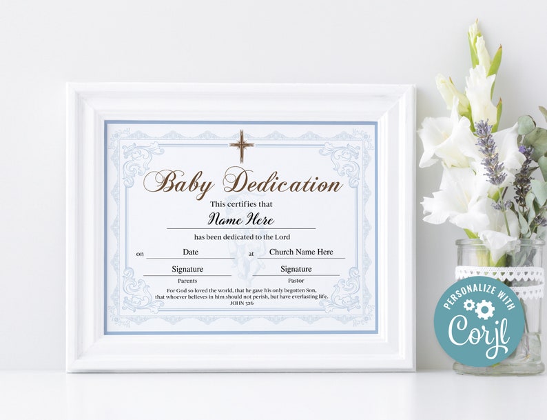 11x8.5 Baby Dedication Certificate Baby Boy Dedication - Etsy