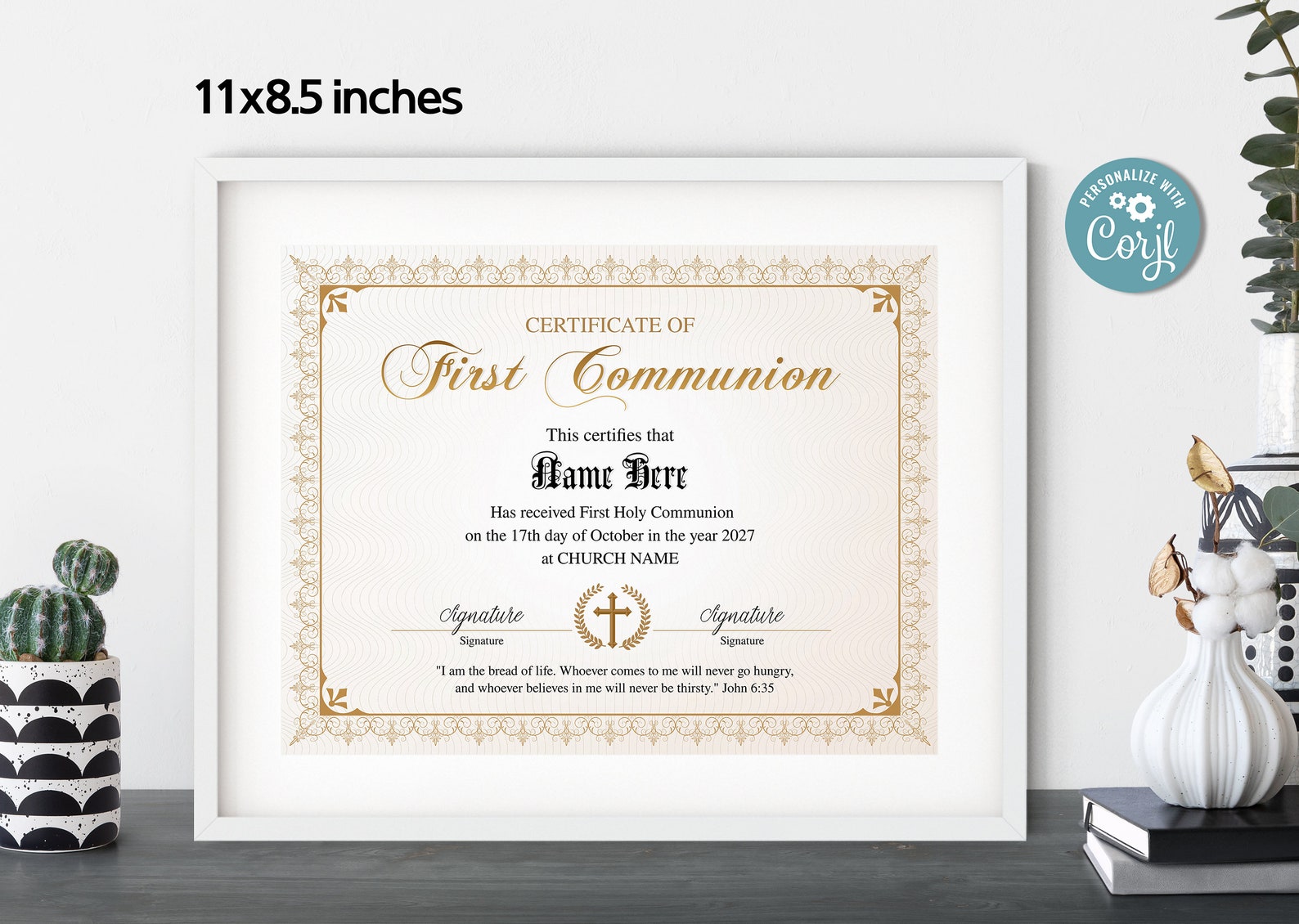 First Communion Certificate Template, 11x8.5 Printable First Communion ...