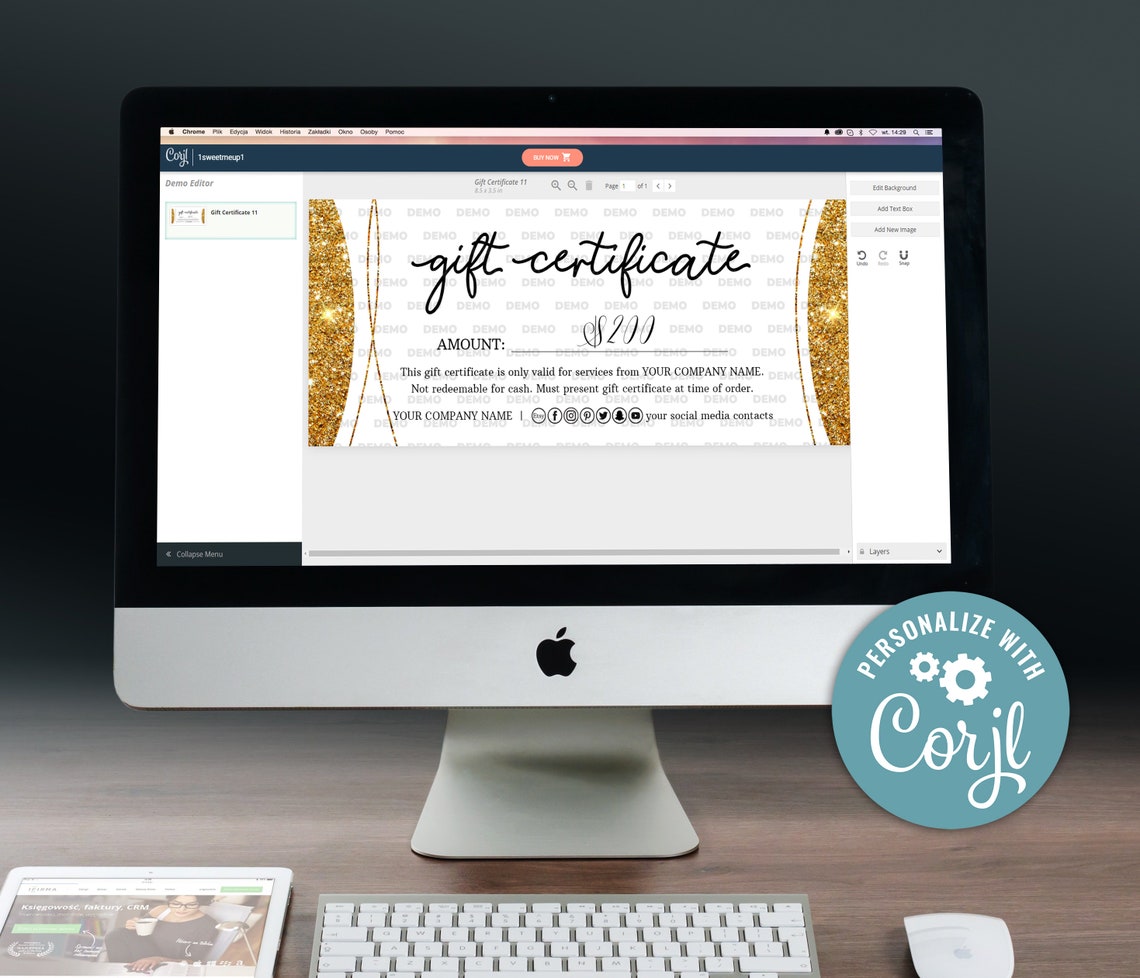Gold Glitter Gift Certificate Template Glamorous Editable | Etsy