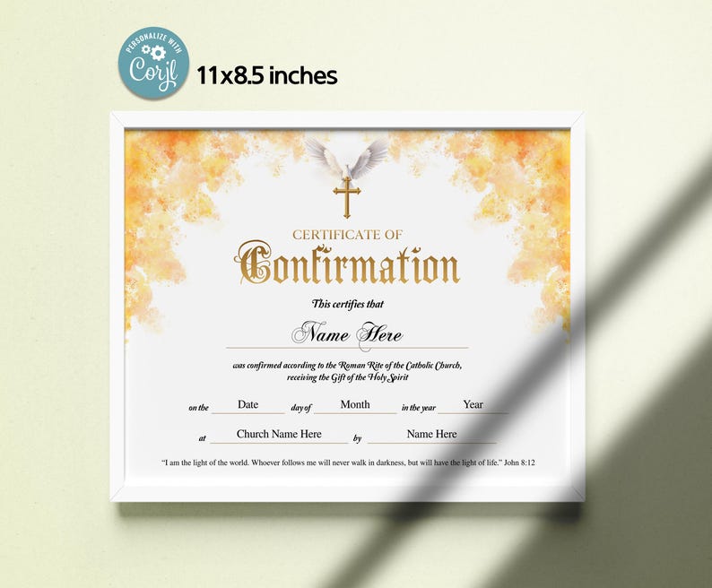 Certificate of Confirmation, 11x8.5 Fire Confirmation Certificate Template, Church Certificate ...