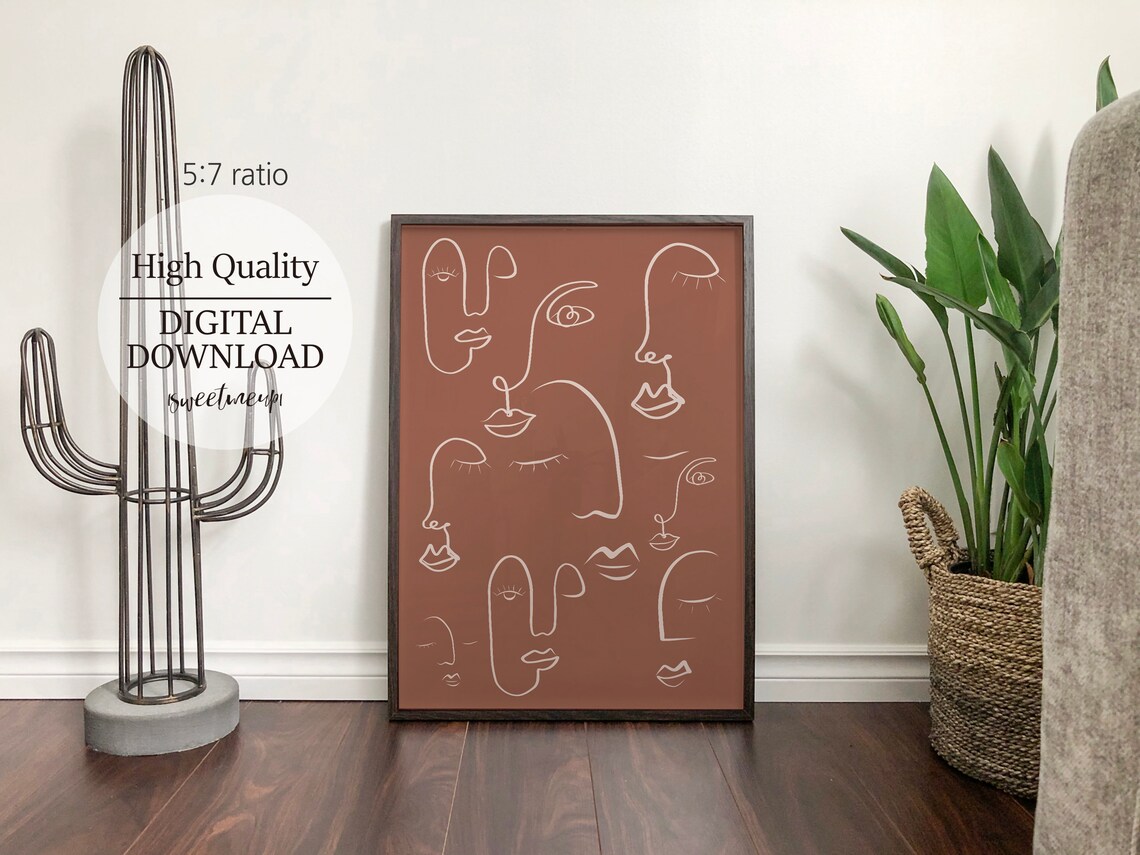 Abstract Faces Line Art Print Printable Wall Art Minimalist | Etsy
