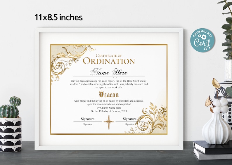 Deacon Ordination Certificate, Elegant Ordination Certificate ...