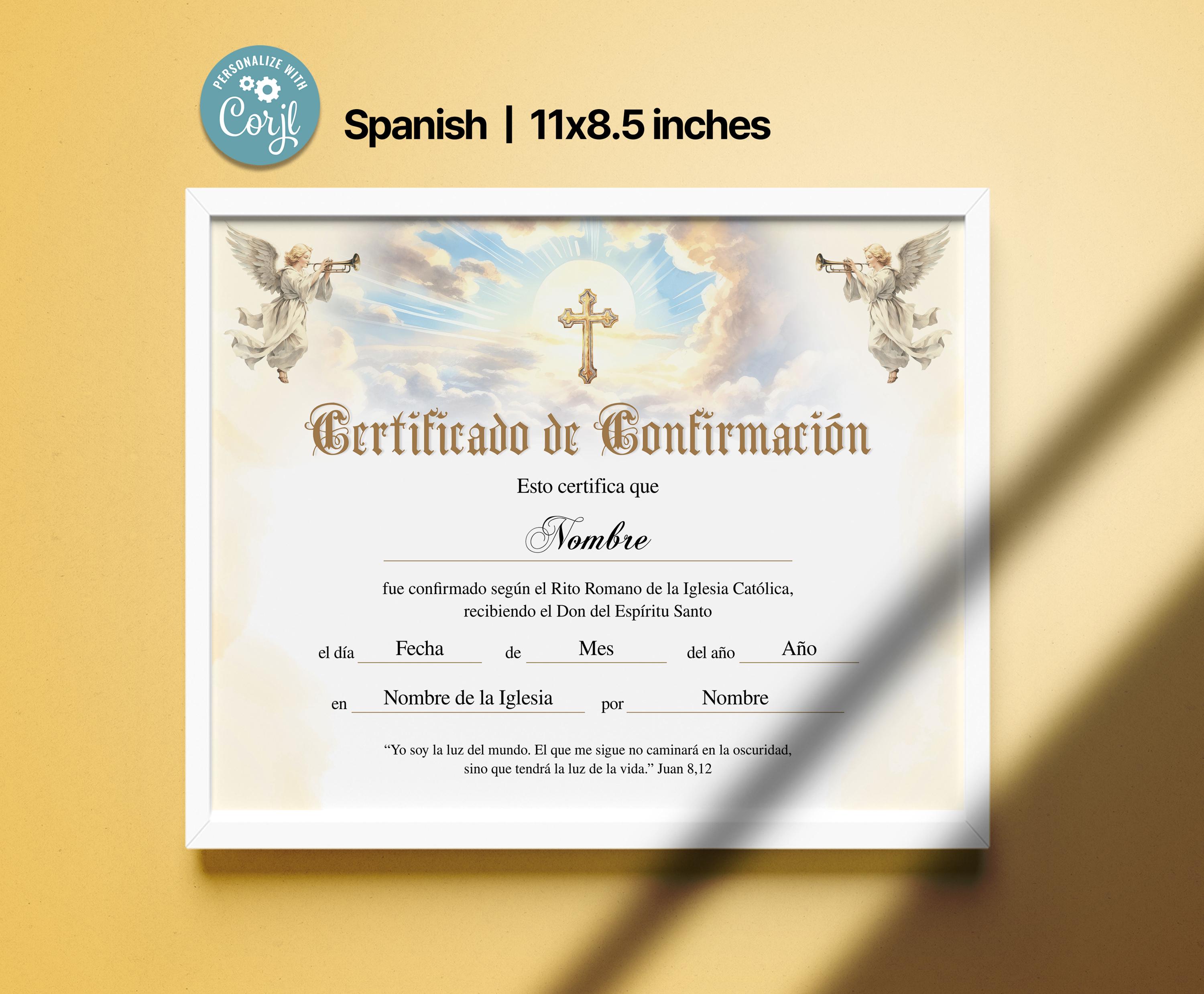 Certificado De Confirmación Católica, Plantilla De Certificado De ...