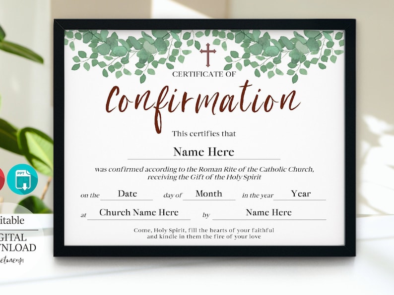 11x8.5 Catholic Confirmation Certificate Download - Etsy
