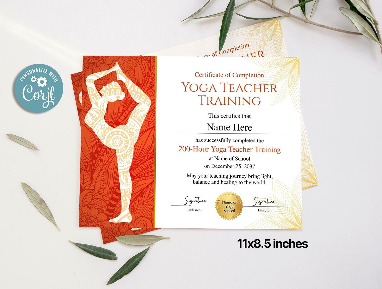 Printable Yoga Instructor Certificate, Yoga Program Completion ...