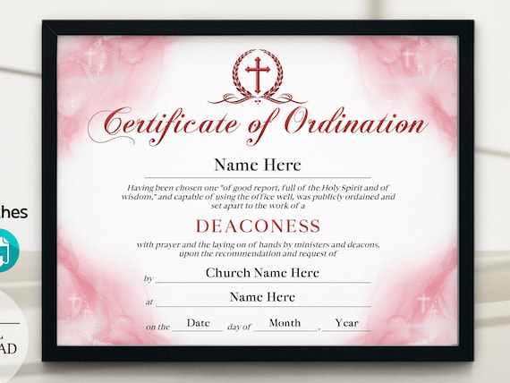 11x8.5 Deaconess Ordination Certificate Red DIY Editable - Etsy