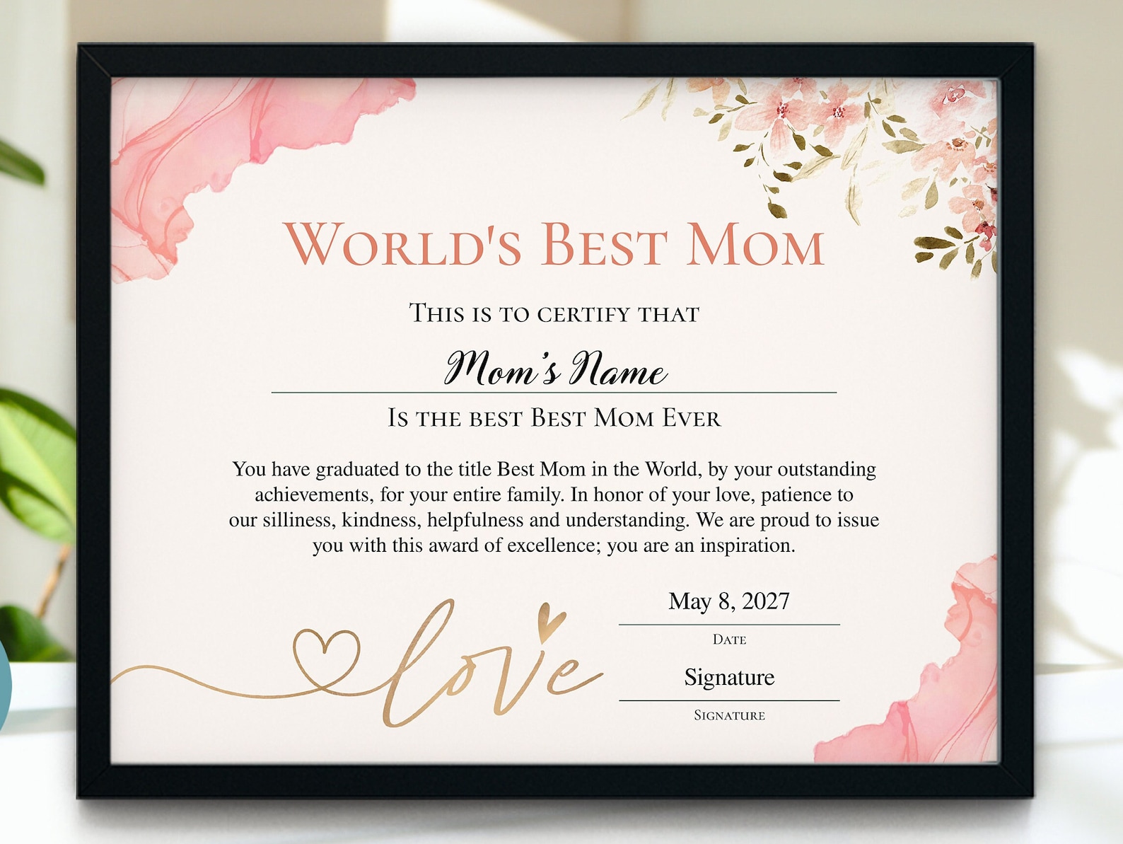 Editable Best Mom Certificate Best Mom Mother's Day Award - Etsy
