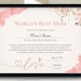 Editable Best Mom Certificate Best Mom Mother's Day Award - Etsy