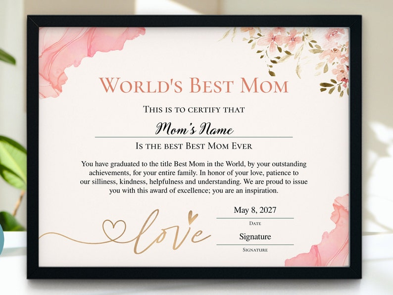 Editable Best Mom Certificate Best Mom Mother's Day Award - Etsy