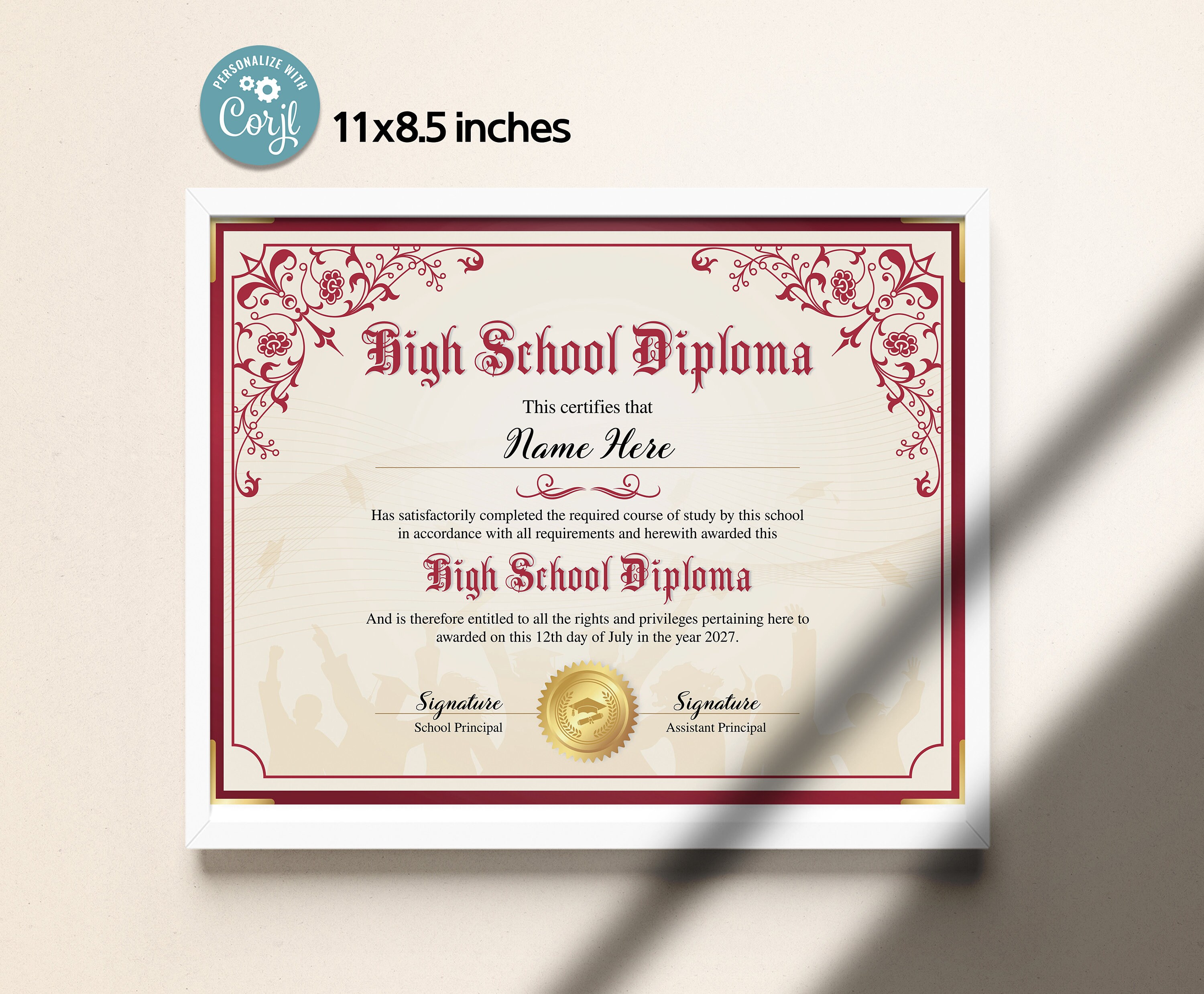 High School Diploma, Editable Home School Diploma, Printable Red ...