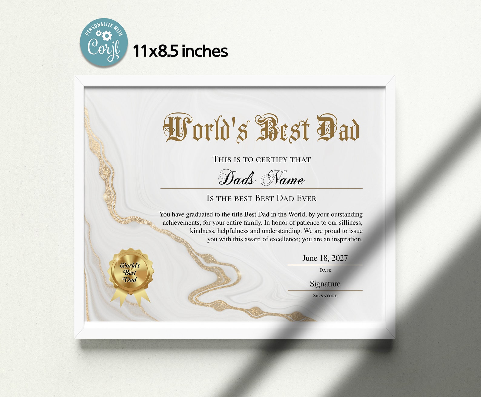 World's Best Dad Certificate Award, Printable Editable Best Dad Award ...