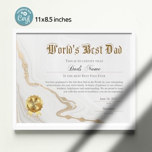 World's Best Dad Certificate Award, Printable Editable Best Dad Award ...