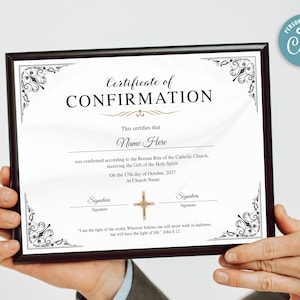 Printable Confirmation Certificate, Church Certificate Template, 11x8.5 Printable Editable ...