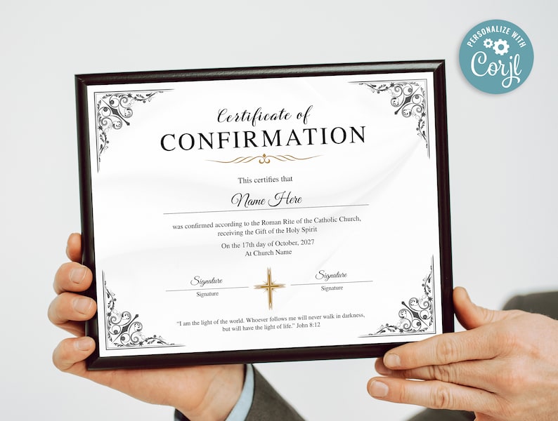 Printable Confirmation Certificate, Church Certificate Template, 11x8.5 ...