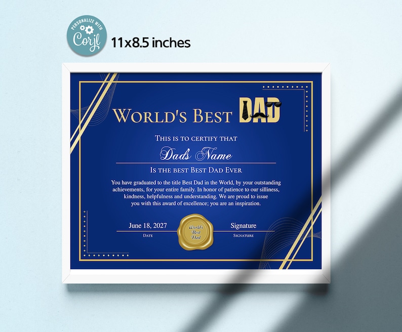 Best Dad Award Certificate World's Best Dad Certificate - Etsy
