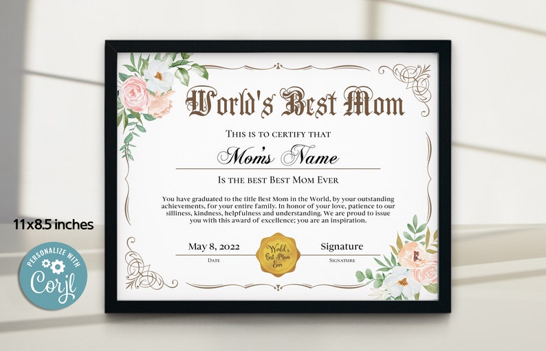 Editable Best Mom Certificate Template, Customizable Gift for Mom ...