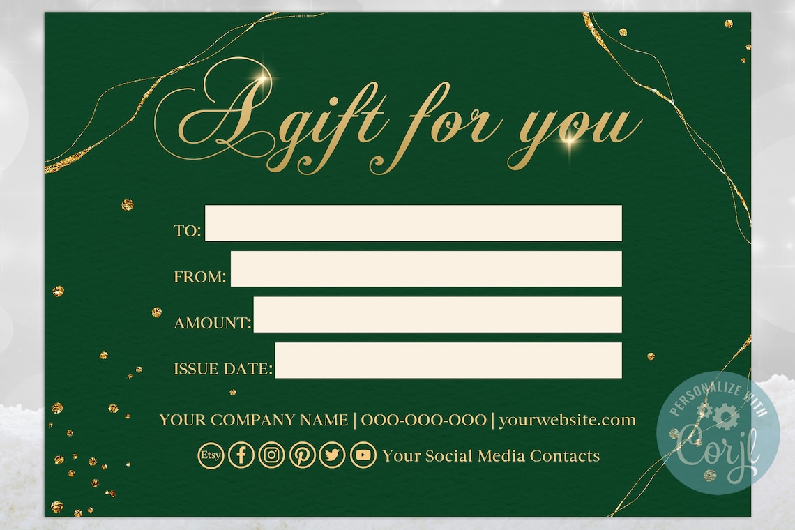Green Gift Certificate Template, 5x7 Gift Voucher, Modern Gift ...