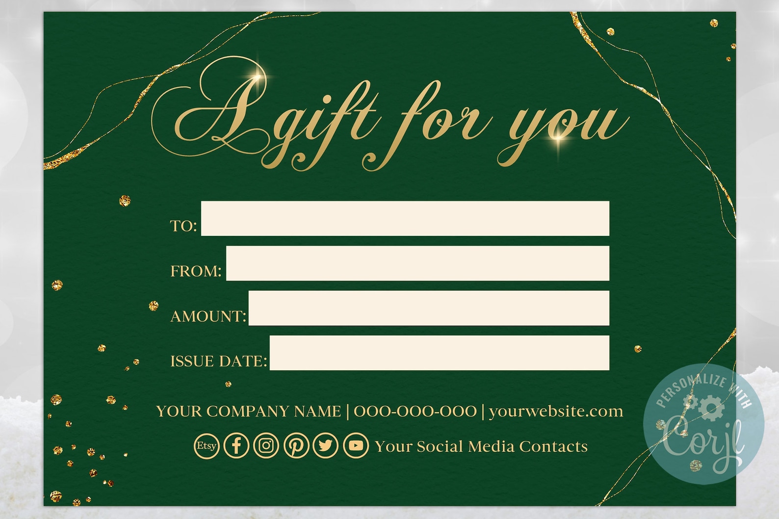 Green Gift Certificate Template, 5x7 Gift Voucher, Modern Gift ...