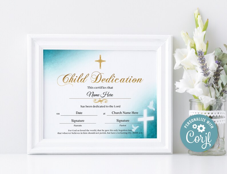 Child Dedication Certificate, 11x8.5 Baby Dedication Certificate ...