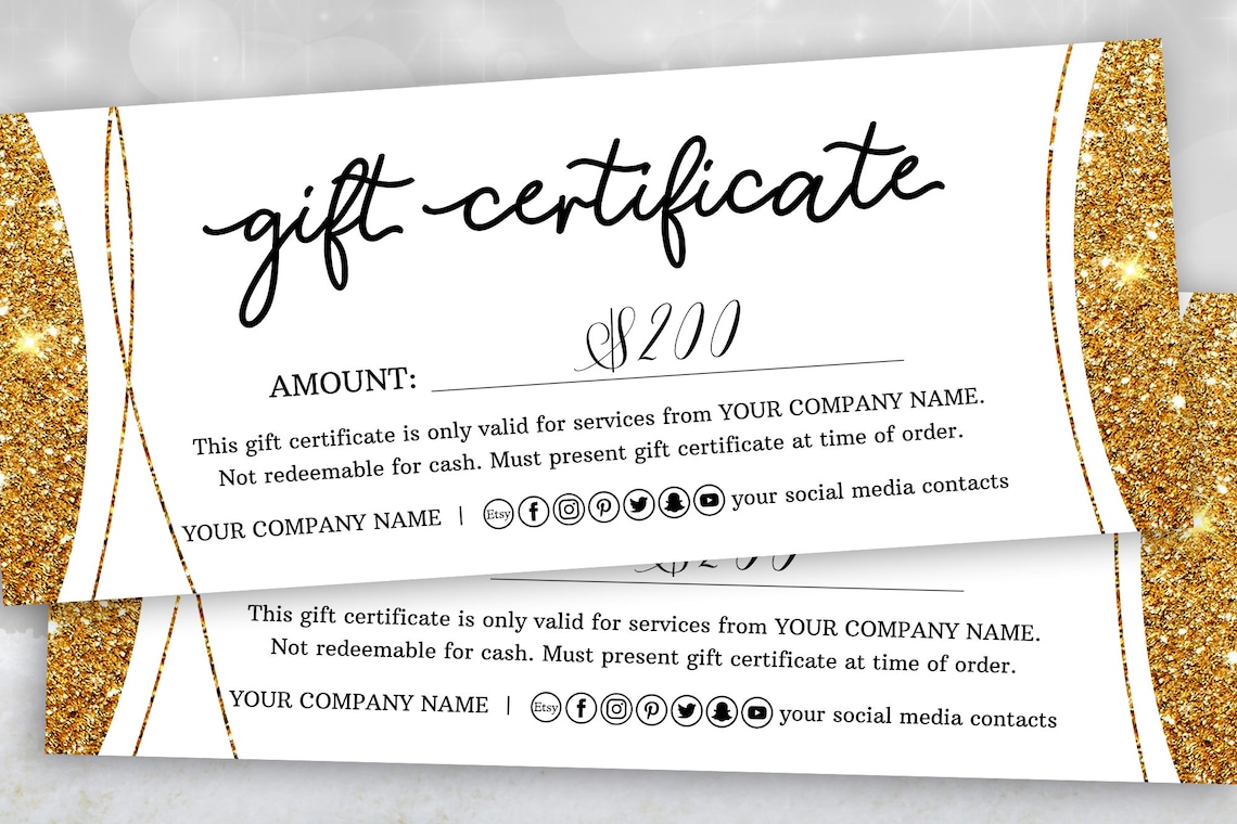 Gold Glitter Gift Certificate Template, Glamorous Editable Gift Voucher ...