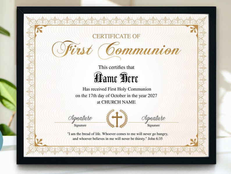 First Communion Certificate Template, 11x8.5 Printable First Communion ...