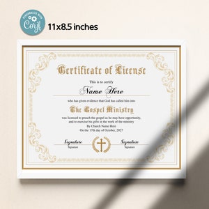 Gospel Ministry Certificate Template, Printable Ordained Minister ...