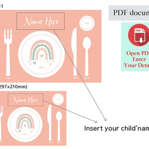 Montessori Placemat Printable, Personalized Children Placemat, Rainbow ...