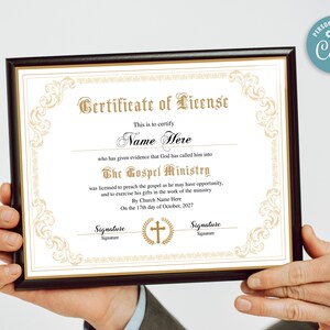 Gospel Ministry Certificate Template, Printable Ordained Minister ...